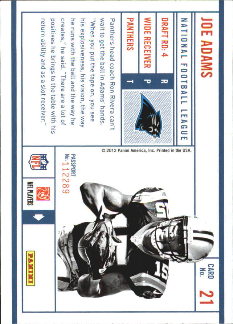 2012 Prestige NFL Passport Carolina Panthers Football Card #21 Joe ...