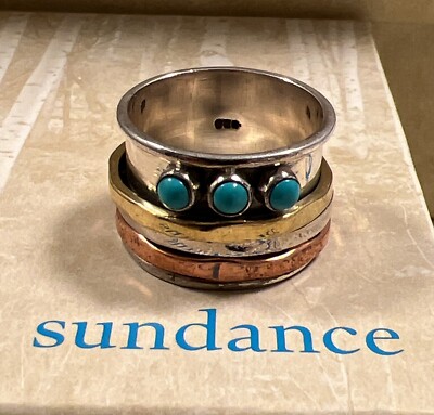 NWT Sundance Catalog Silver Copper Brass Turquoise “Rocky River Ring ...