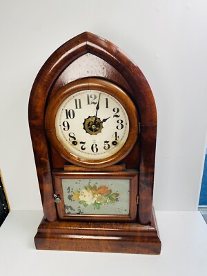 Antique E.N. Welch Tall Beehive Clock With Glass Painted Front Runs And ...