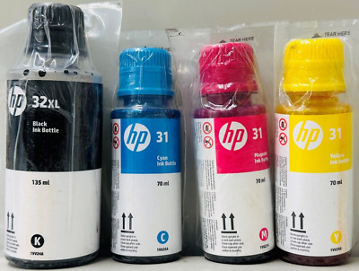 New Genuine HP 32XL Black 31 Cyan Magenta Yellow 4PK Ink Bottles | eBay