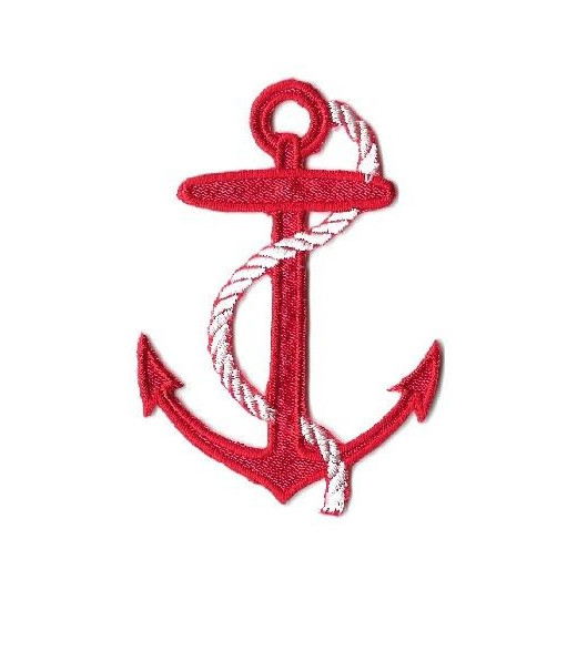 Anchor - Nautical - Red Anchor W/White Rope - Embroidered Iron On Patch ...