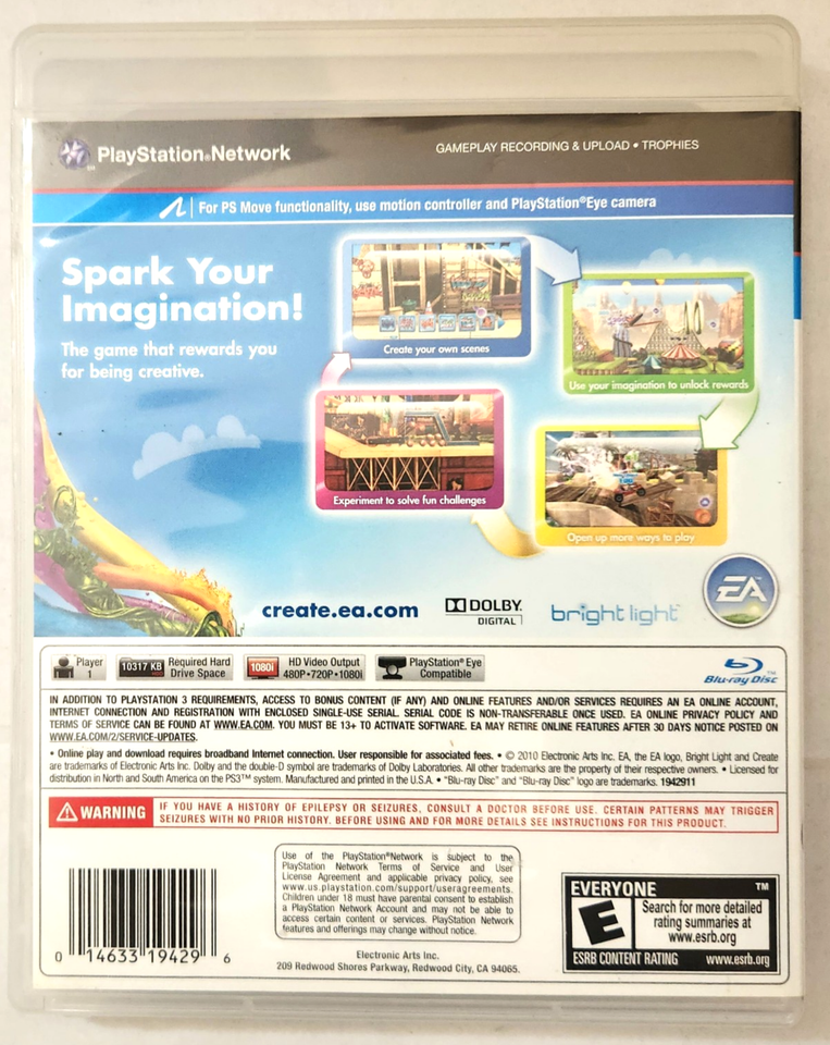 PS3 Create (2010 Video Game BLUS 30606 Playtested) UPC# 014633194296 | eBay