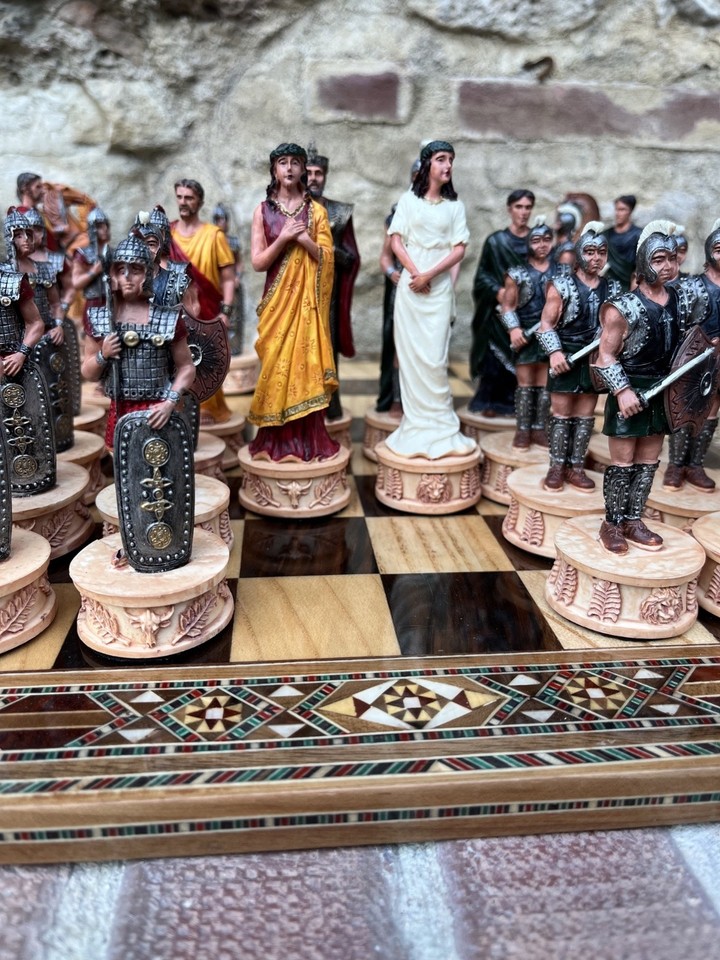 Luxury X-Large Trojans and Spartans Chess Set - Solid Wood Board ...