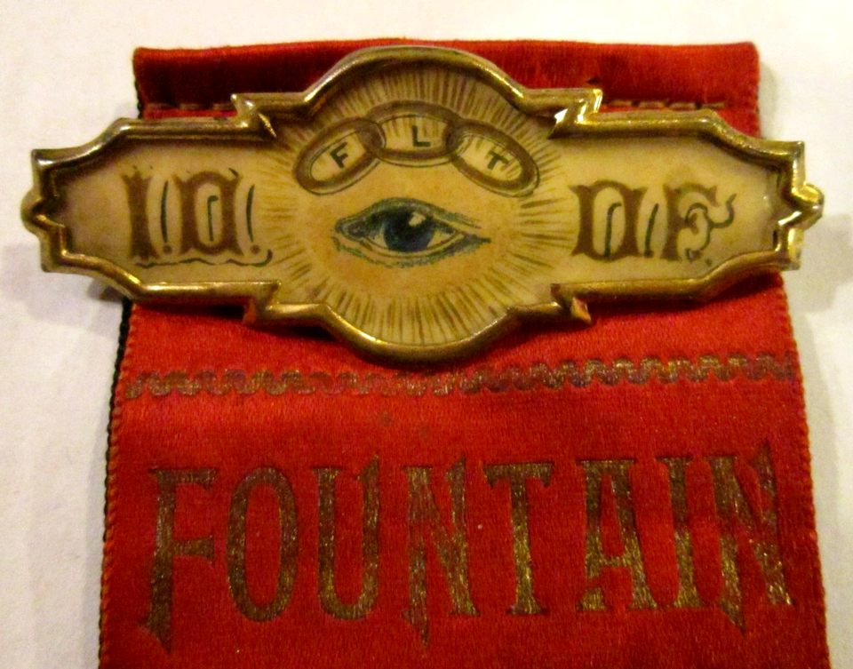 Antique Odd Fellows Ribbon Celluloid Pin & Badge Lodge #42 Fountain ...