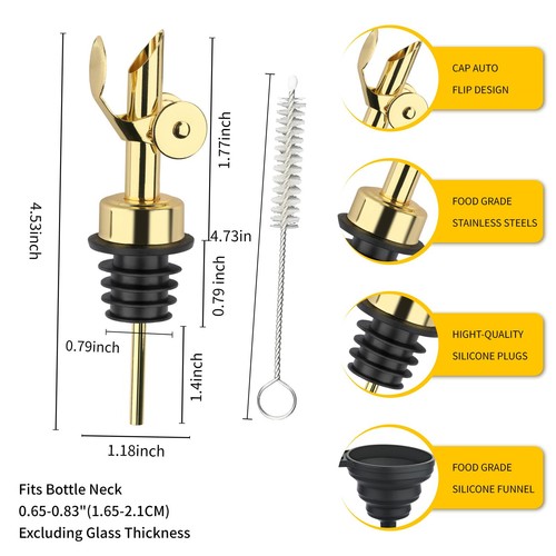 Weighted Stainless Steel Pourers, 4 Pcs Auto Flip Olive Oil Dispenser ...