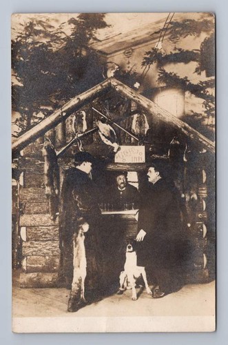 Men at Hunter's Inn Lobby w Hound Dog & Furs RPPC Antique Hunting Photo ...