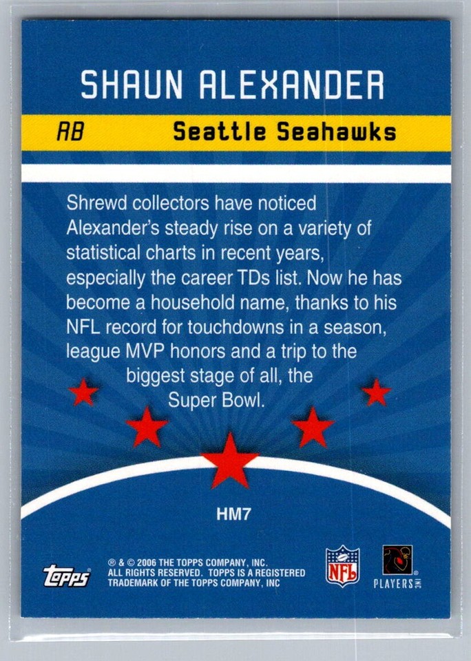 2006 Topps #HM7 Shaun Alexander Hobby Masters | eBay