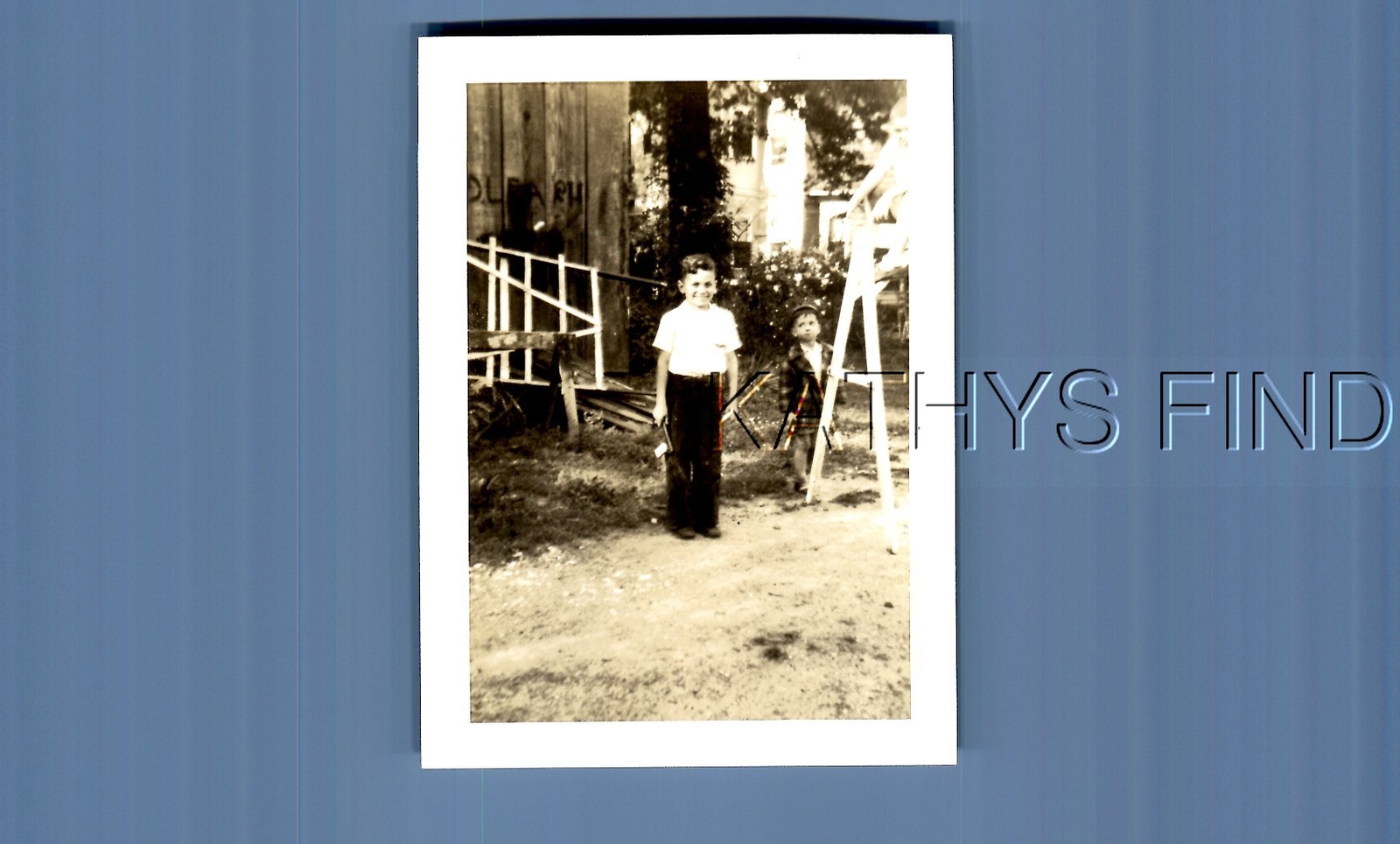 FOUND B&W PHOTO H+7138 BOY POSED BY OTHER | eBay
