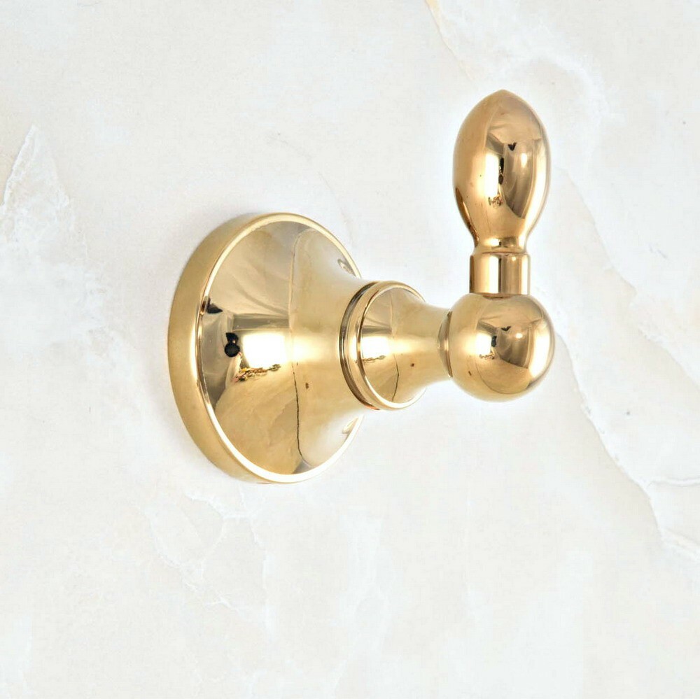 Gold Color Brass Single Hook Wall Mount Towel Robe Bathroom Coat Hanger ...