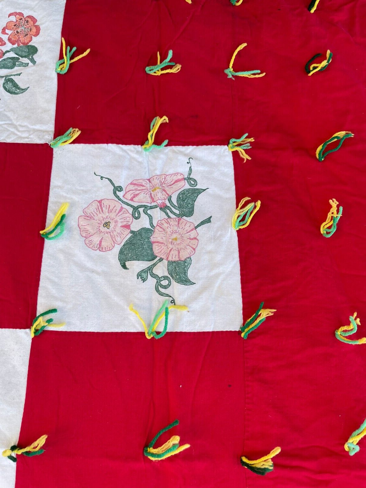 Antique? Primitive Hand Made Different Flowers Patchwork Quilt Iris Tulips Poppy | eBay