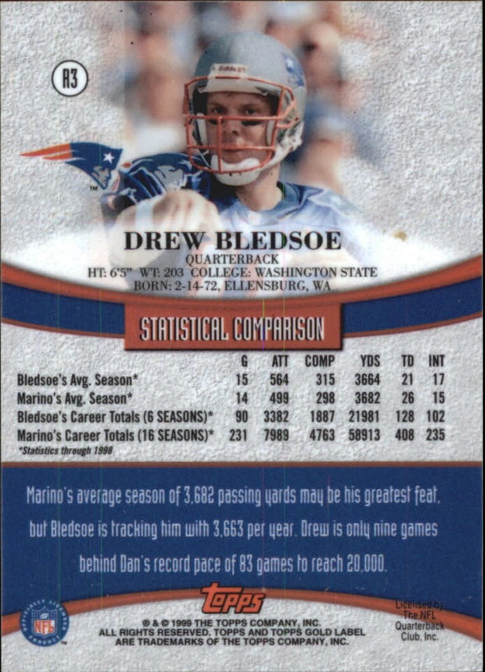 1999 Topps Gold Label Race to Gold #R3 Drew Bledsoe Patriots | eBay