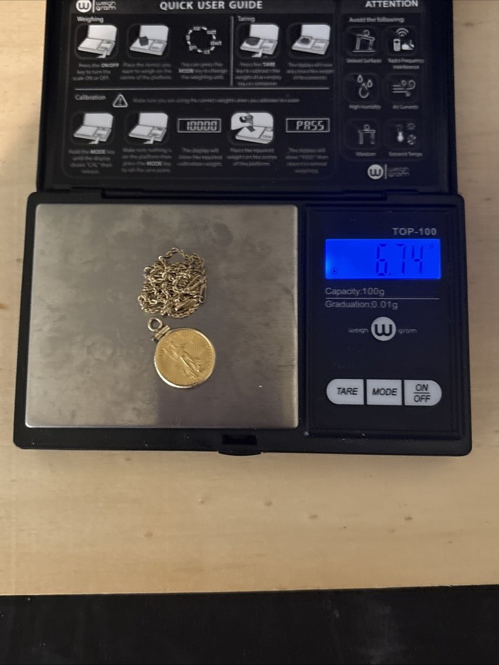 14kt gold 16 in/1mm chain with 1/10 th real gold eagle coin pendent | eBay