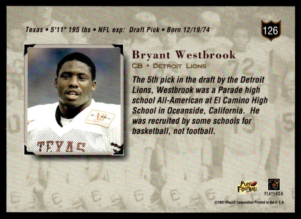 1997 Playoff Absolute Chip Shots Blue Bryant Westbrook Detroit Lions ...