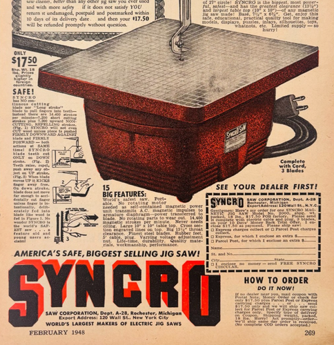 1948 Syncro Corporation Advertisement New Jig Saw Vintage Shop Tools ...