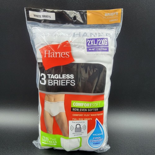 Hanes Tagless White Briefs 3 Pack Men's Size 2XL 44-46 Comfort Flex ...