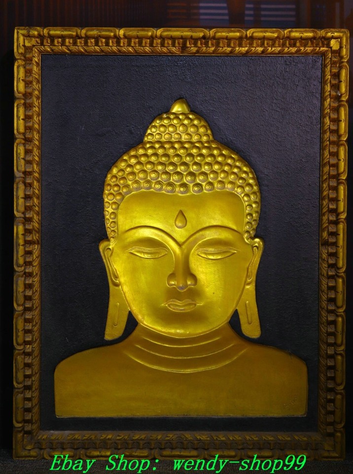 Tibet Natural Bodhi root Wood Gilt Painting Shakyamuni Amitabha Buddha ...