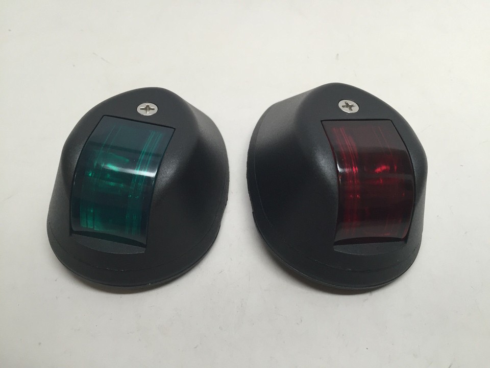 MARINE BOAT PAIR OF GREEN RED NAVIGATION SIDE LIGHT BLACK NYLON HOUSING ...
