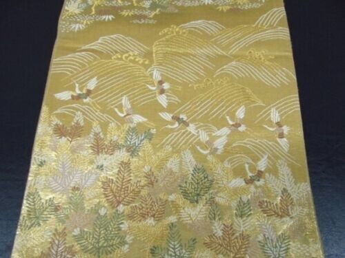 Japanese Kimono SILK FUKURO OBI TREE PINE CRANE TSURU BIRD WAVE 78 | eBay