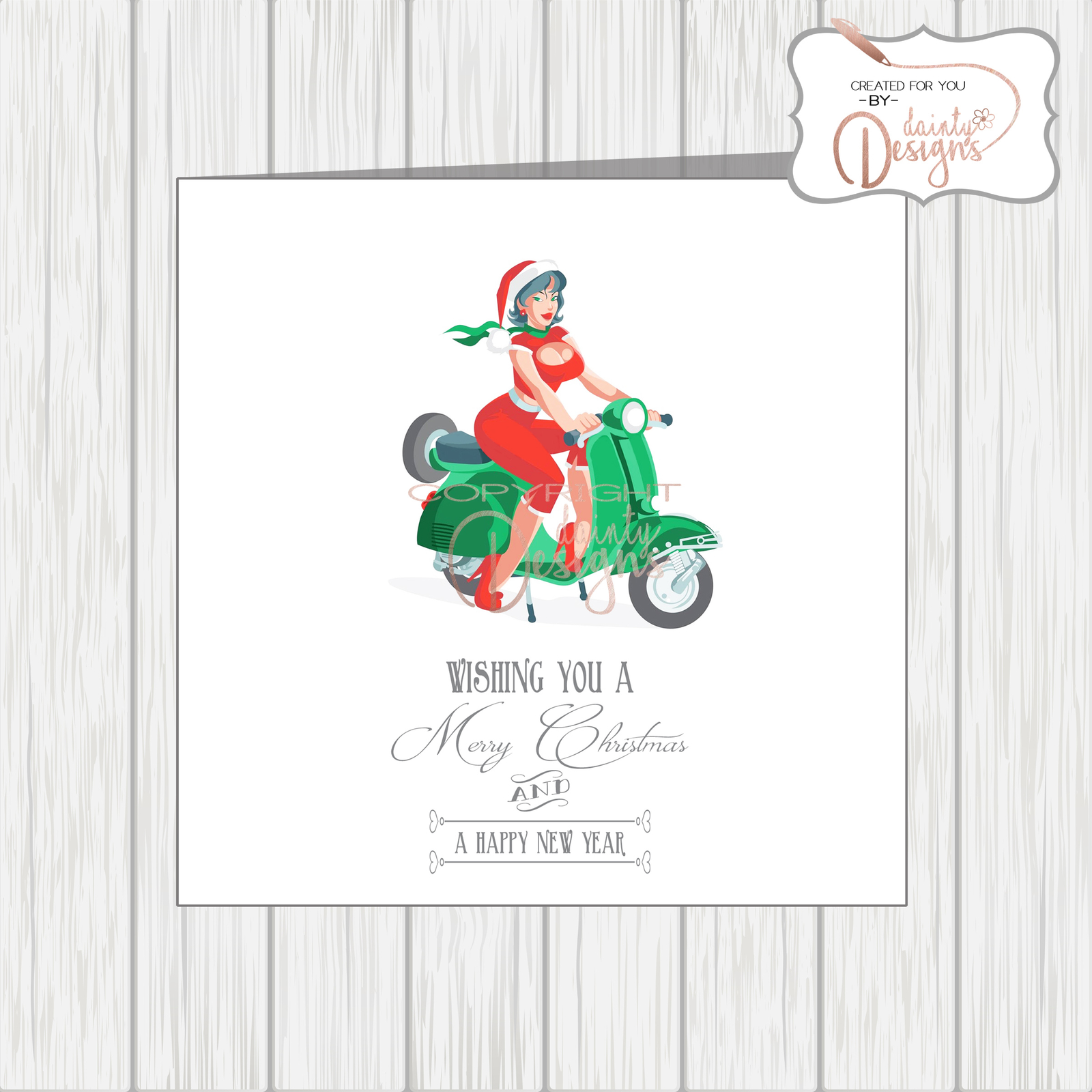 Christmas Card Sexy Woman On Green Scooter Vespa Lammy Wife Girlfriend ...