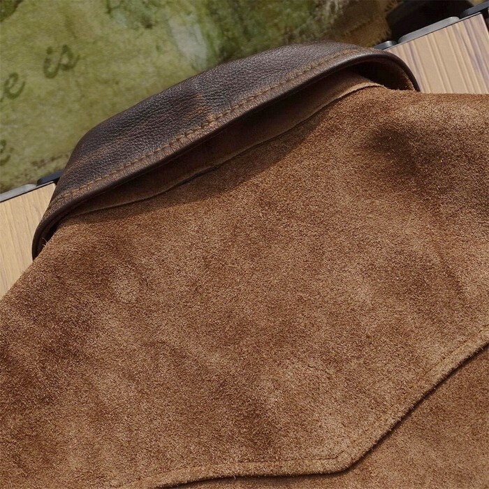 Mens Slim Vintage Style Casual American Wild West Jacket Suede Cowhide ...