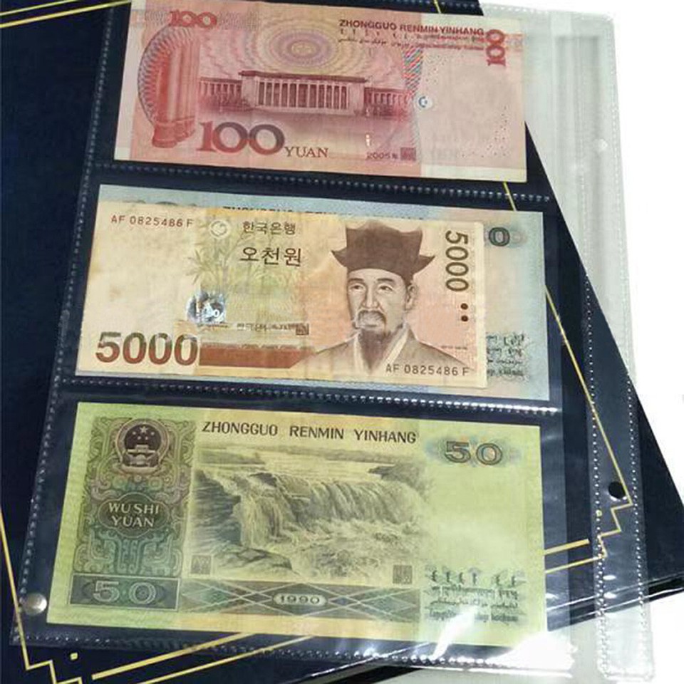 10X 3 Grid Paper Money Album Currency Banknote Sheet Clear Collection ...