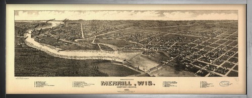 1883 Map| Bird's eye view of Merrill, Wis. county seat Lincoln Co. 1883 ...