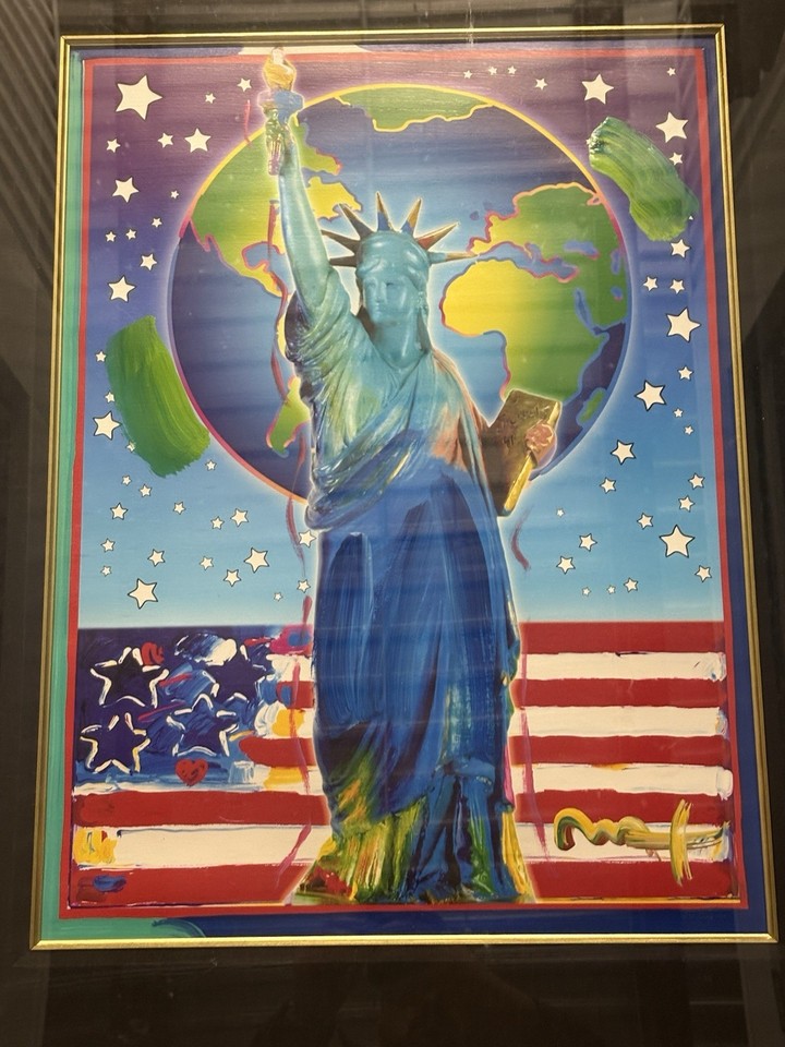 Peter Max Statue of Liberty Original Acrylic Painting "Peace on Earth ...