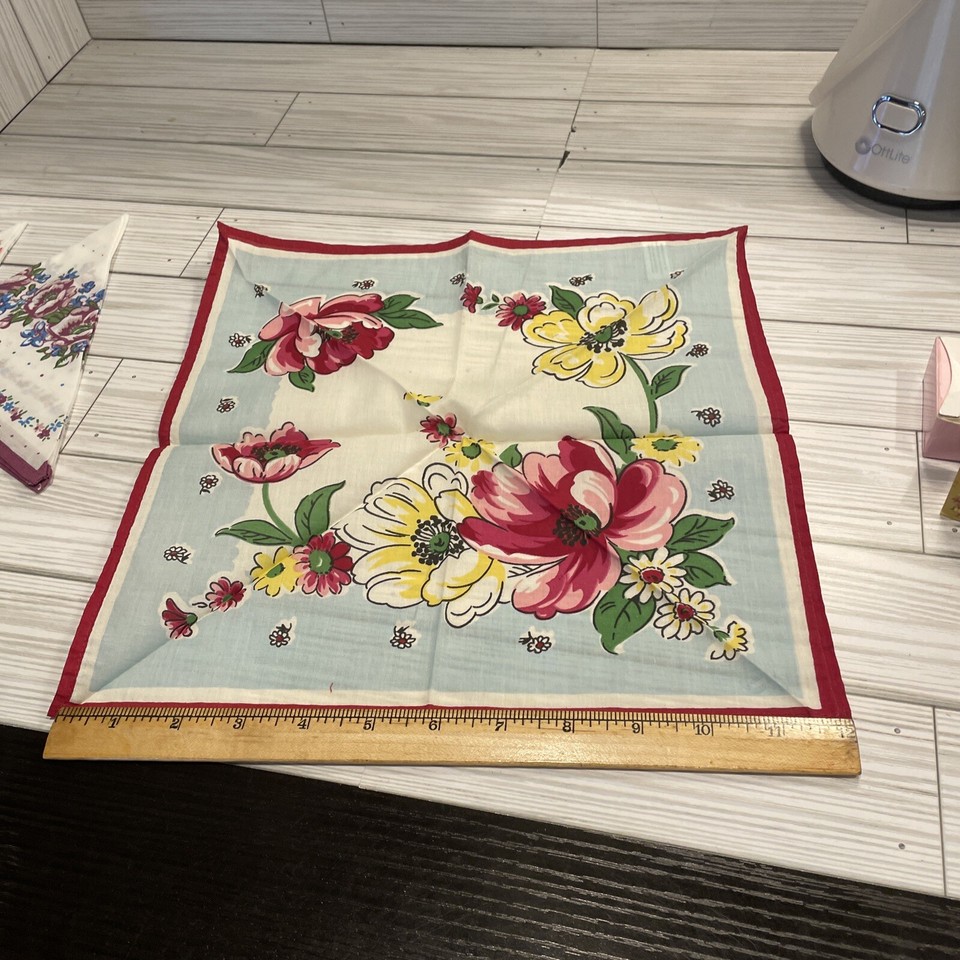 3 Cotton Hankies Handkerchiefs MODA HOME 1950's Retro Style Florals | eBay