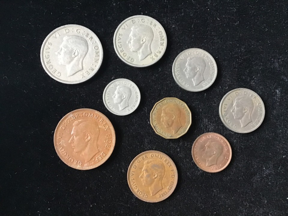 9 British English UK George VI Circulated Pre-Decimal Full Set Random ...