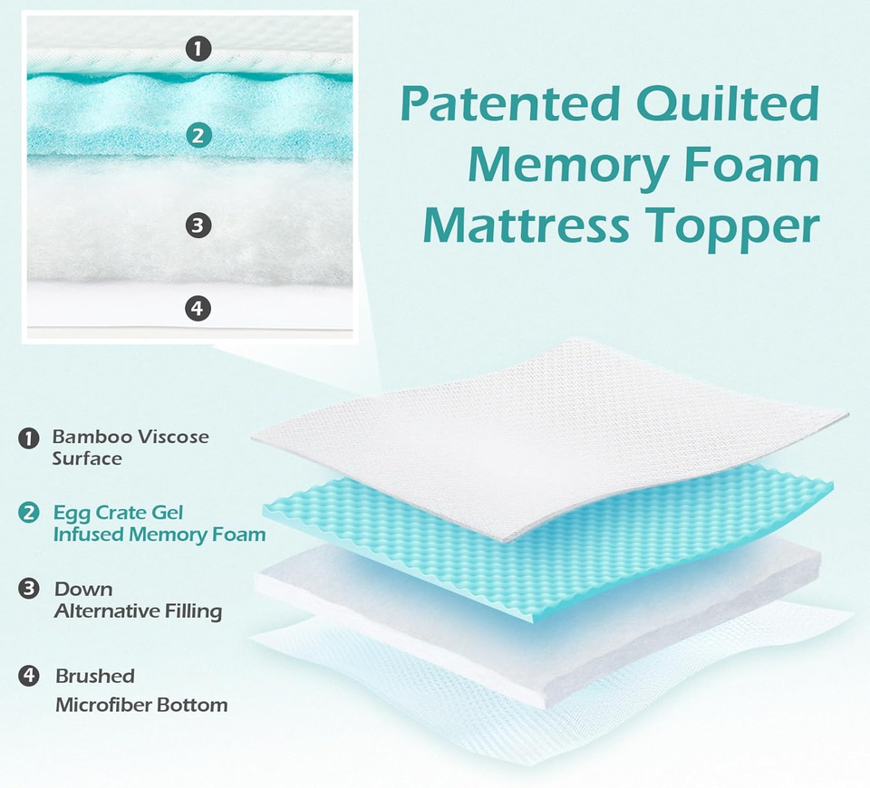 Memory Foam RV Short Queen Mattress Topper - 60x75 Inches, Deep Pocket ...