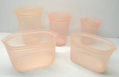 Set of 5 ZIP TOP Reusable Platinum Silicone Containers, Peach - 2 ...