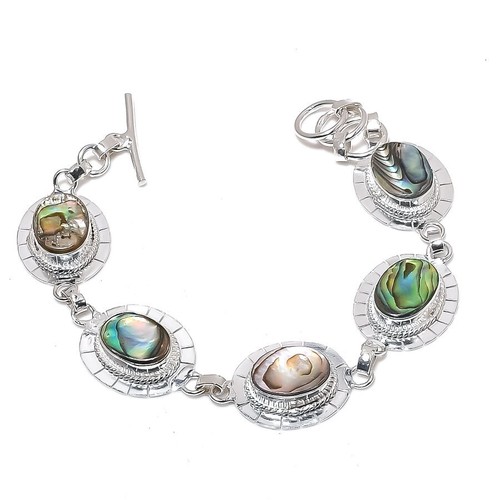Abalone Shell Gemstone Handmade 925 Sterling Silver Jewelry Bracelet Sz ...