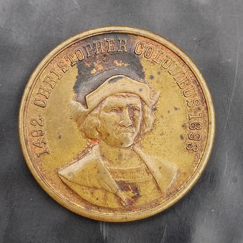 1893 Columbian Expo Token Medal Columbus 1492 Santa Maria Brass JRT-200 ...