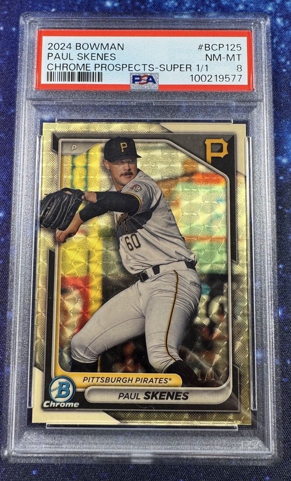 PAUL SKENES PSA 8 2024 BOWMAN CHROME BCP125 SUPERFRACTOR PROSPECT RC 1/ ...