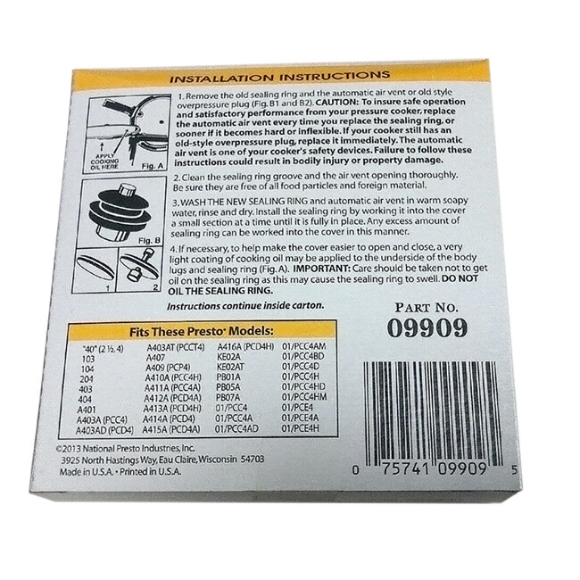 Presto 09909 Pressure Cooker Canner Gasket Sealing Ring & Auto Air Vent ...