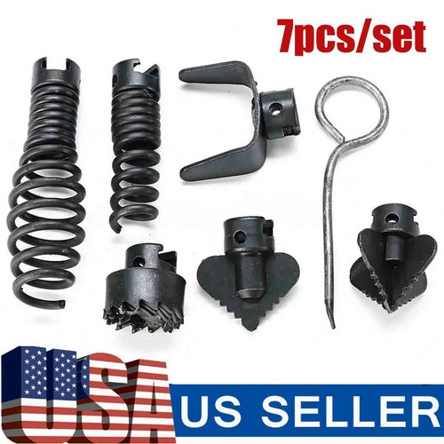 7-Piece Cutter Set Drain Cleaner Plumbing Snake Tool Cable Auger Clog ...