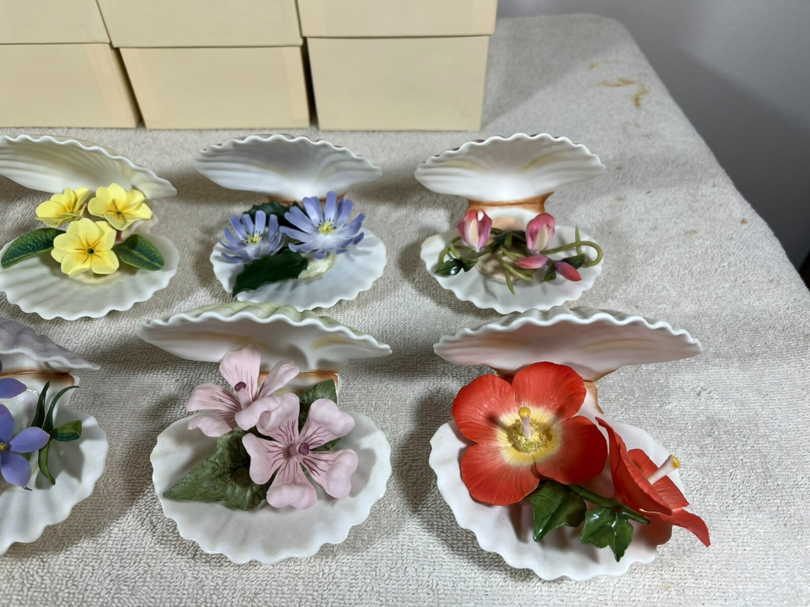 Boehm Clam Shell Flowers - marsh mallow poppy periwinkle primrose ...