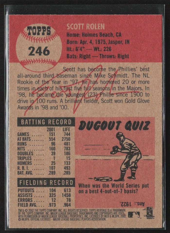 Scott Rolen 2002 Topps Heritage Night SP #246 Philadelphia Phillies | eBay