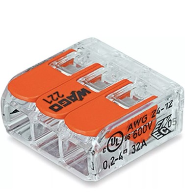 Wago 221-413 3 Wire Lever Nut, 3 Conductor Compact Wire Connectors ...