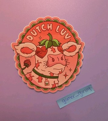 DUTCH Bros LUV Pink COW February 2024 STICKER Collectible WINDMILL ...