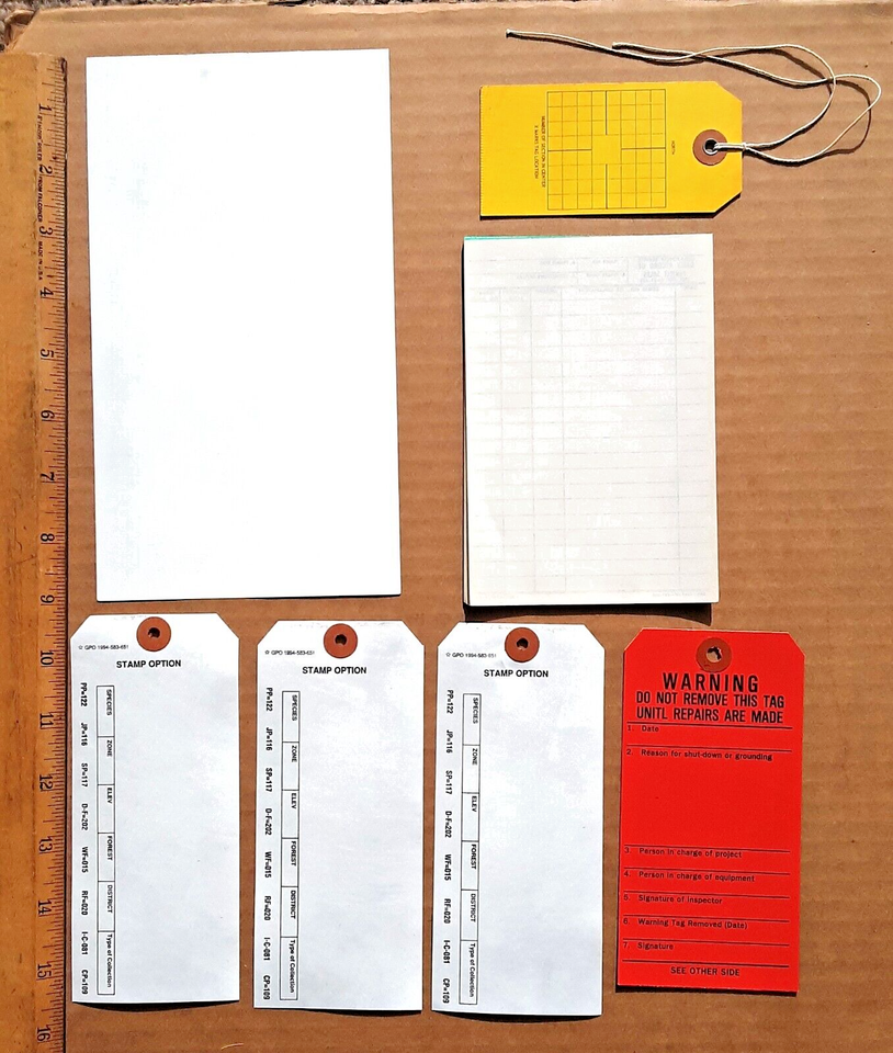 5 Old Forest Service Tags, Permit Sales Tablet, Skyline Road Data Sheet ...