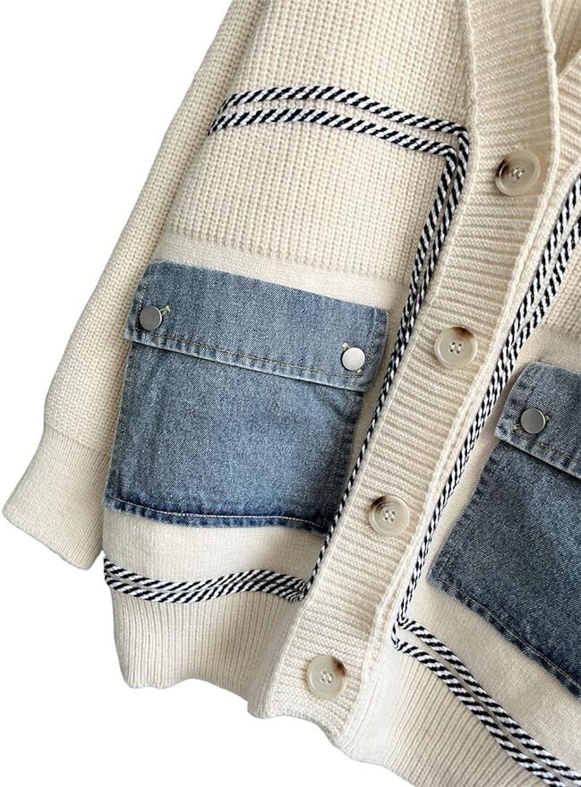 Women's Open Front Cardigan Oversized Button Down Denim Jean Patchwork ...