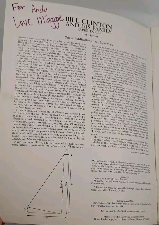 Bill Clinton and His Family Paper Dolls Dover President Paper Dolls ...