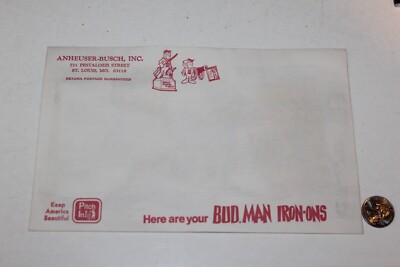 UNUSED 1970s Budweiser Bud Man Patriotic Iron-Ons Sealed Envelope Promo ...