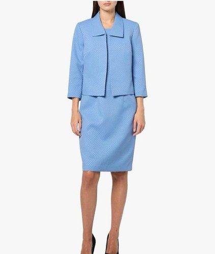 Le Suit Women's Set Size 14 Pale Blue Collared Jacket & Sheath Dress ...