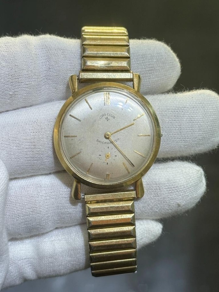 LORD ELGIN 14k Solid Yellow Gold Case Gold Dial Gold Filled Stretch ...