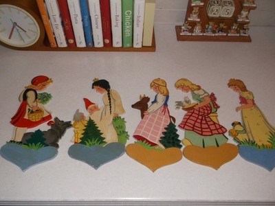 Handmade German 10" Oil-Painted Wooden Wall Decor Figures Set of 5 | eBay
