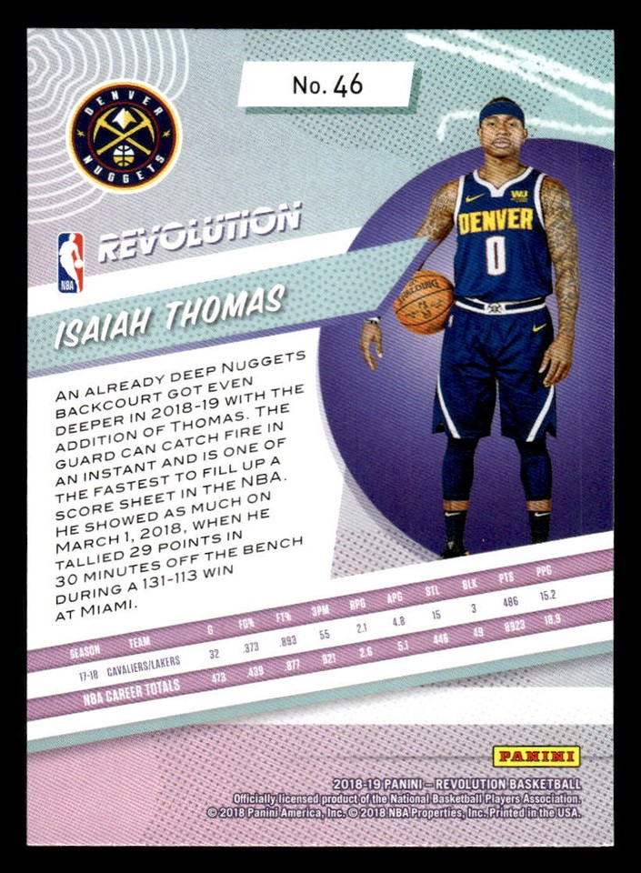 2018 Panini Revolution Isaiah Thomas #46 Denver Nuggets Basketball Card ...