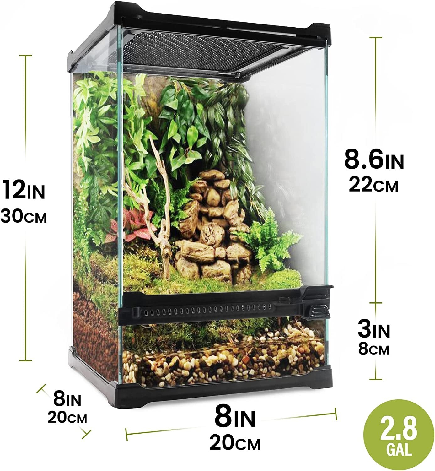 Reptile Tall Glass Terrarium Front Open Door Cage Habitat Ventilation ...
