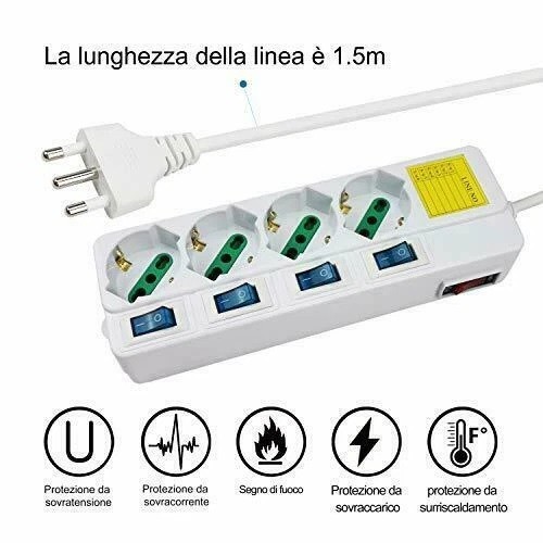 MULTIPRESA CON INTERRUTTORI E PROTEZIONI EXTRASTAR 4 BIPASSO 220V 10 ...